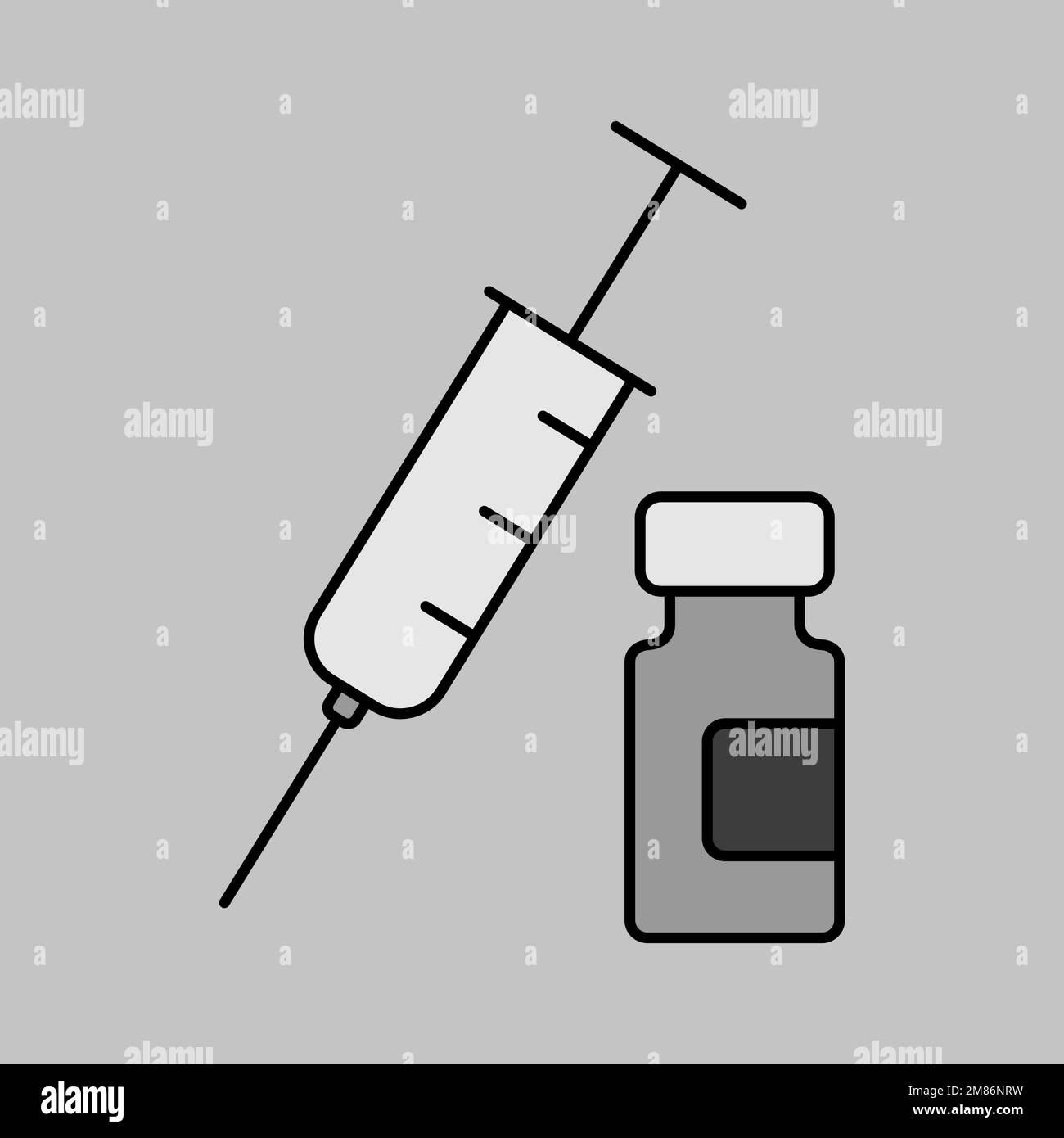 Medical ampoule and syringe vector grayscale icon. Medical sign. Graph ...