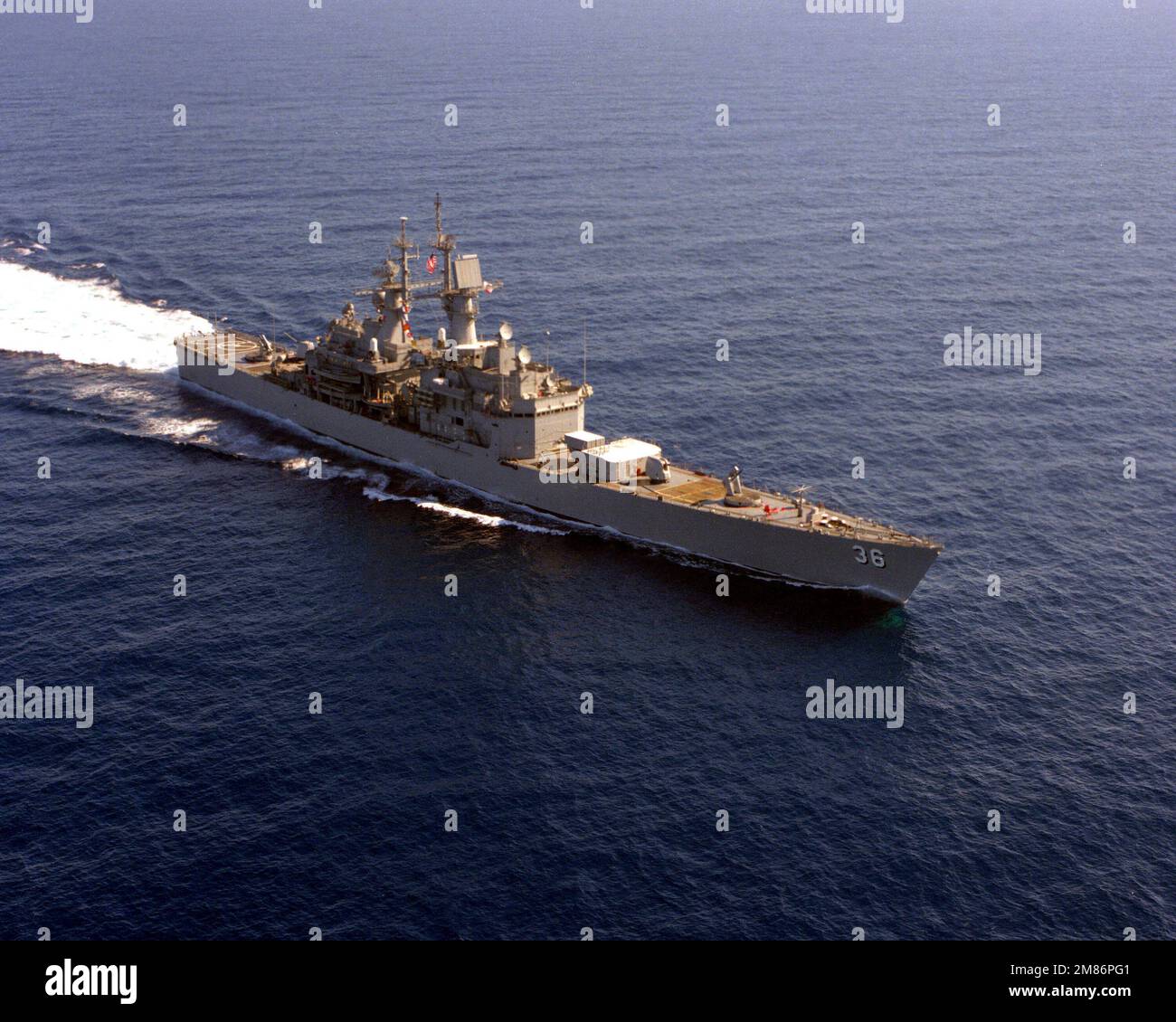 A starboard bow view of the nuclear-powered guided missile cruiser USS CALIFORNIA (CGN-36 ...