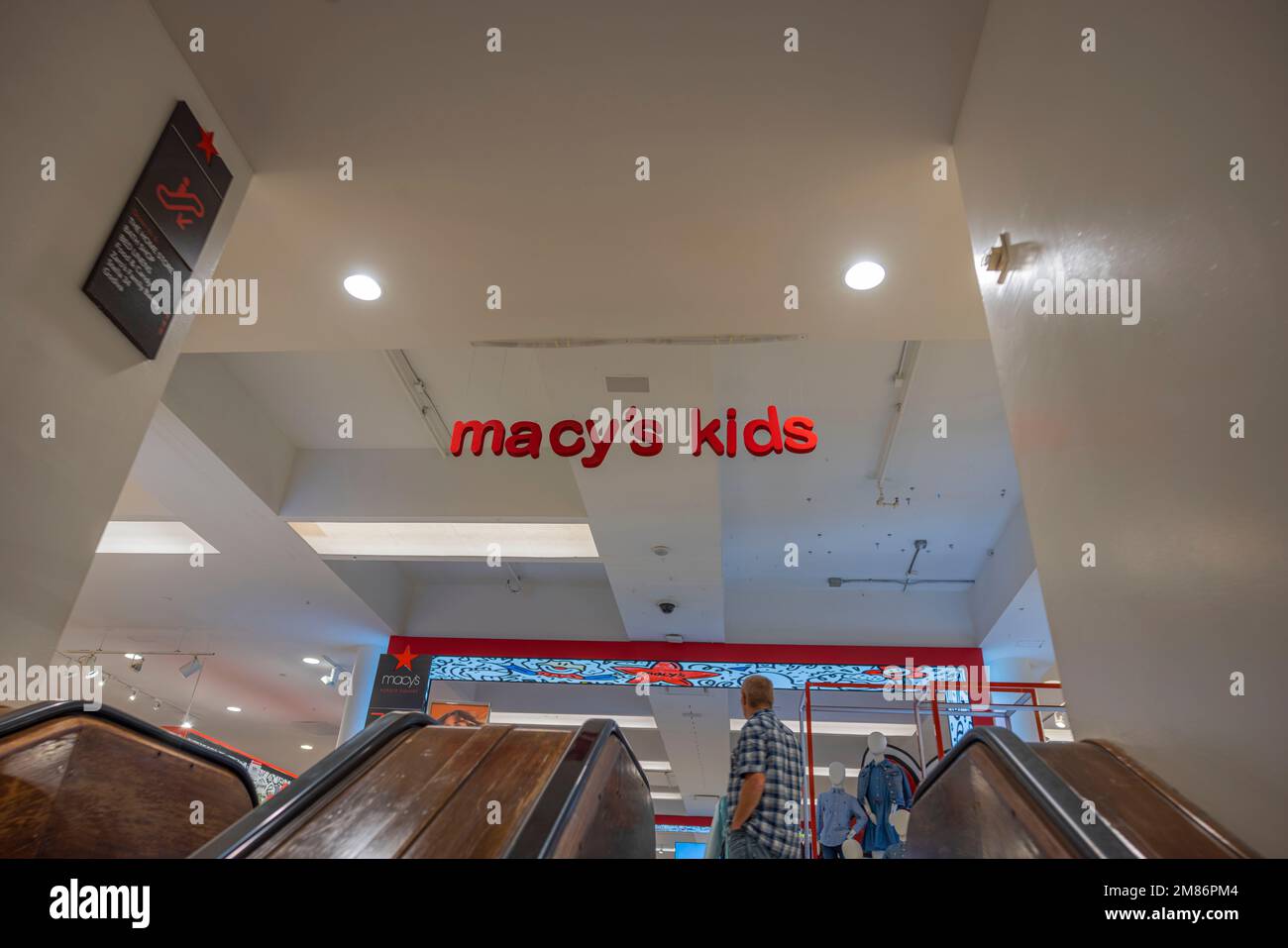 Bottom-up view from elevator stairs leading to Macy's kids department ...