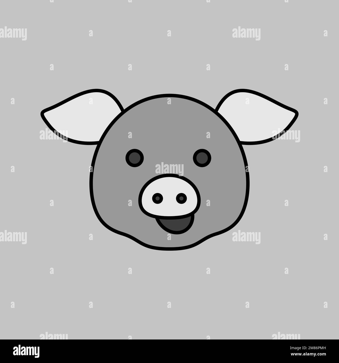 Pig isolated grayscale icon. Animal head. Farm sign. Graph symbol for ...