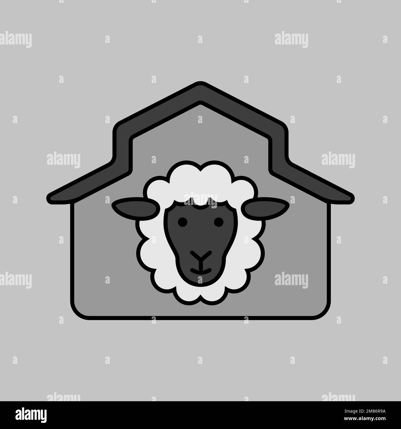 Sheep house isolated grayscale icon. Farm animal sign. Graph symbol for ...