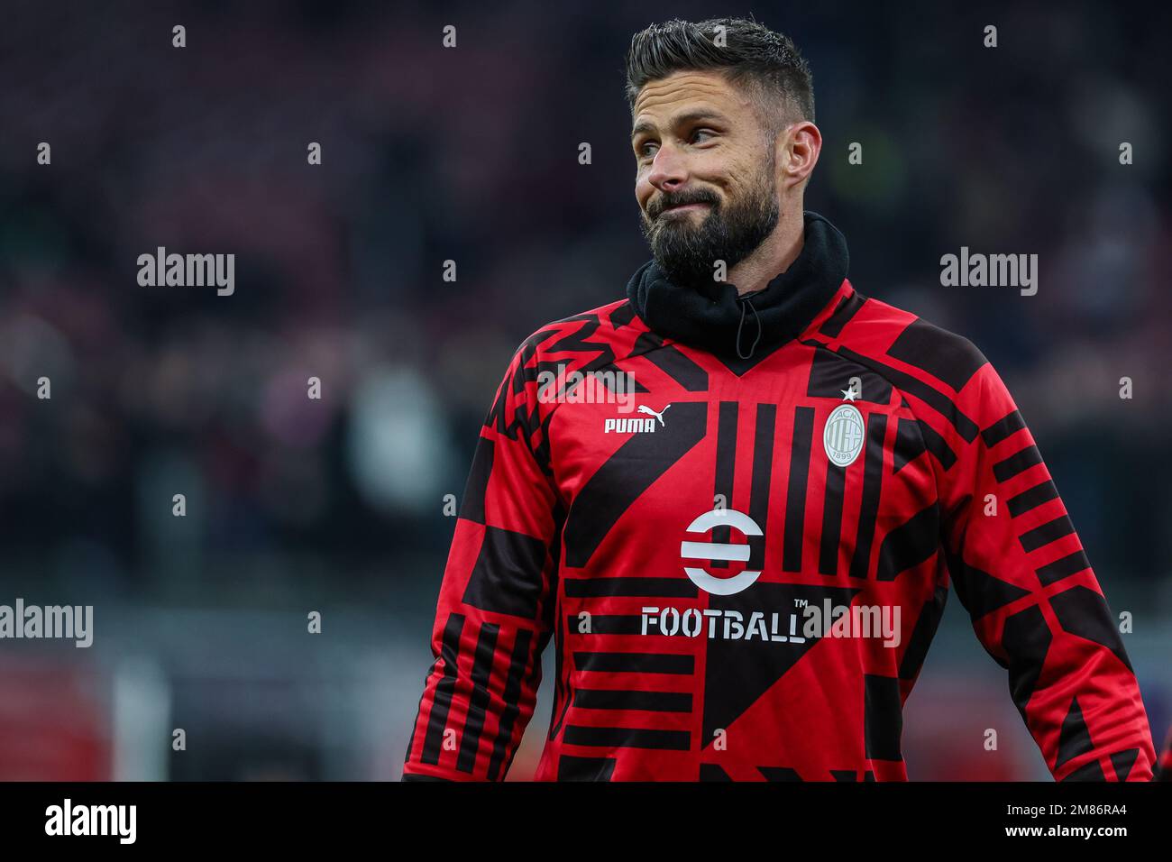 Milan, Italy. 11th Jan, 2023. Olivier Giroud of AC Milan reacts during Coppa Italia 2022/23 ...