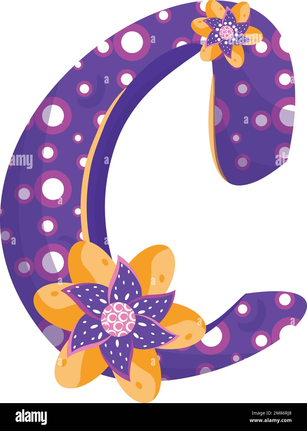 Isolated colored letter C with floral ornaments Typography fonts Vector ...