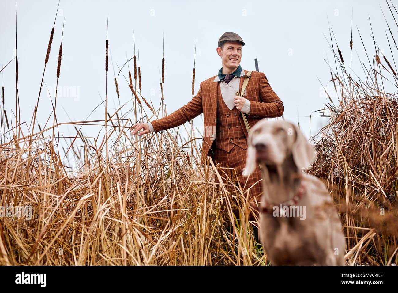 Autumn hunting season. poacher with shotgun gun on hunt. Autunm hunting ...