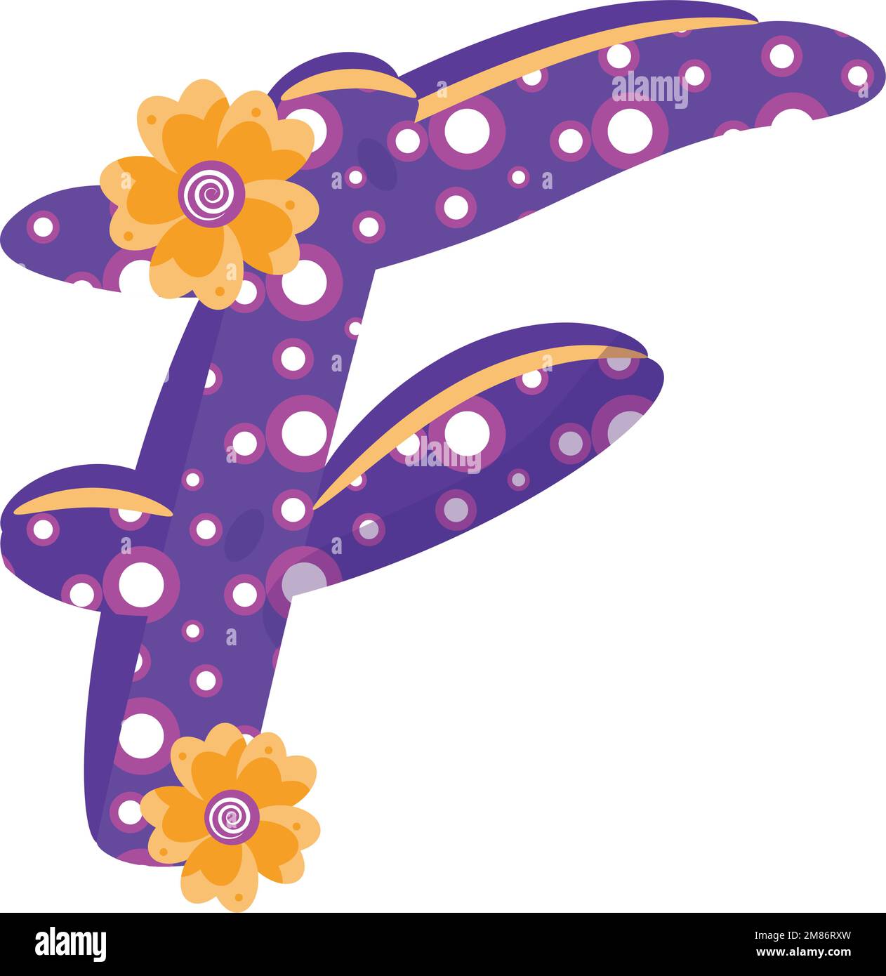 Isolated colored letter F with floral ornaments Typography fonts Vector ...