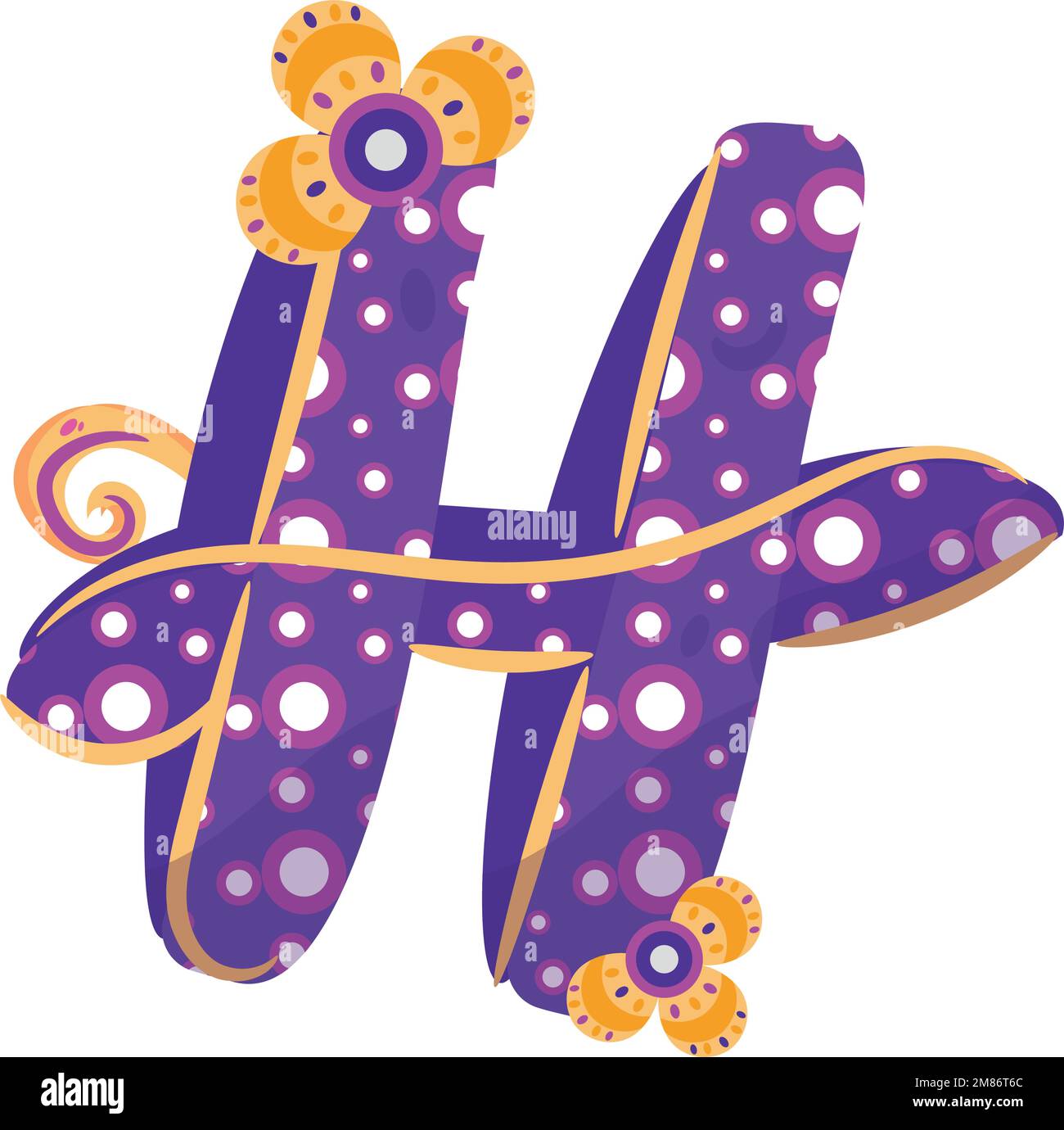 Isolated colored letter H with floral ornaments Typography fonts Vector ...