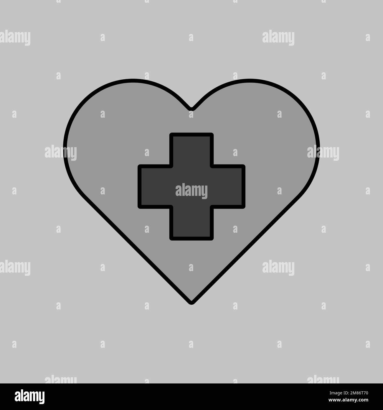 Cross inside heart vector grayscale icon. Medicine and healthcare ...