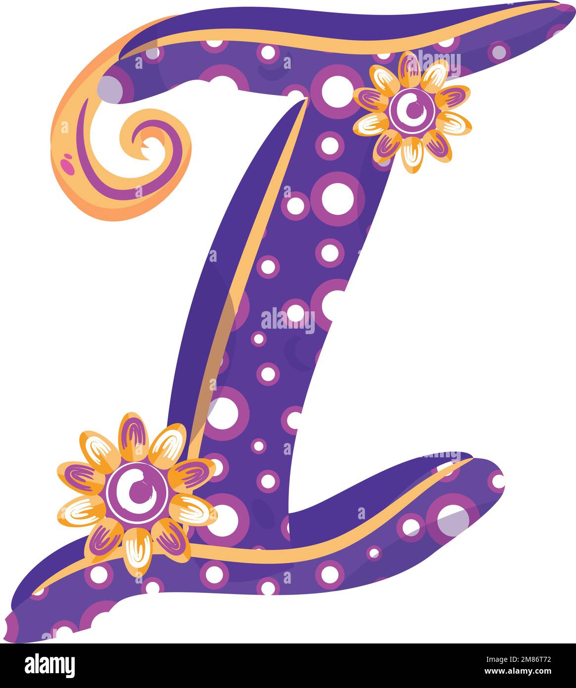 Isolated colored letter I with floral ornaments Typography fonts Vector ...