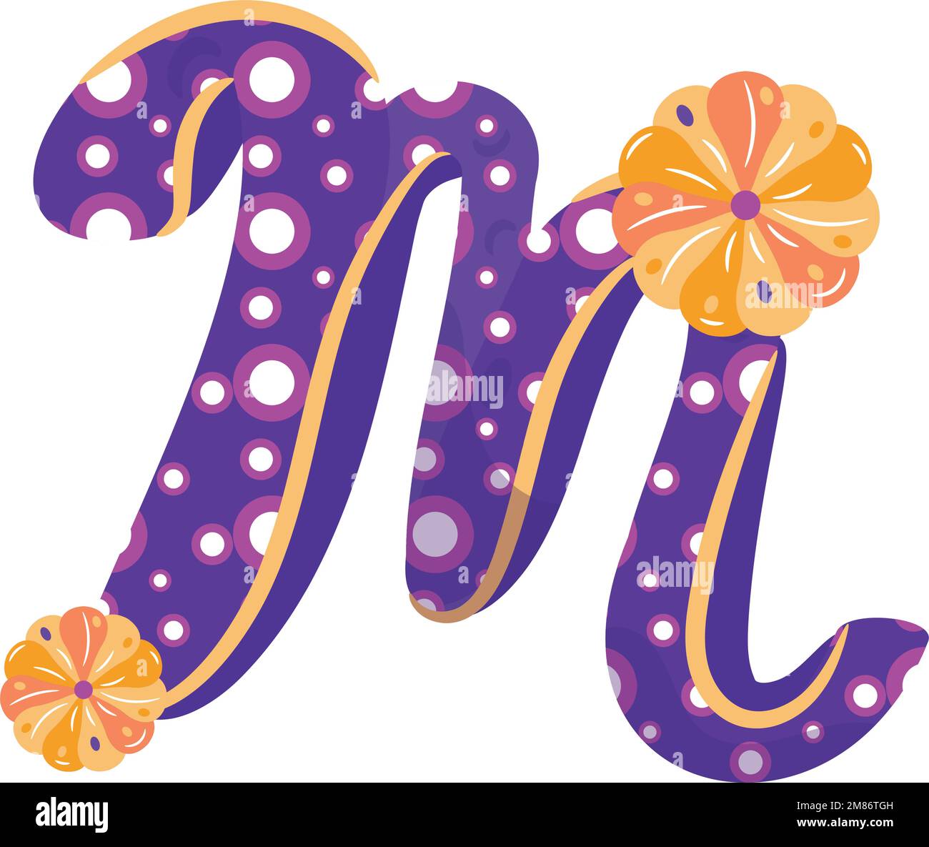 Isolated colored letter M with floral ornaments Typography fonts Vector ...