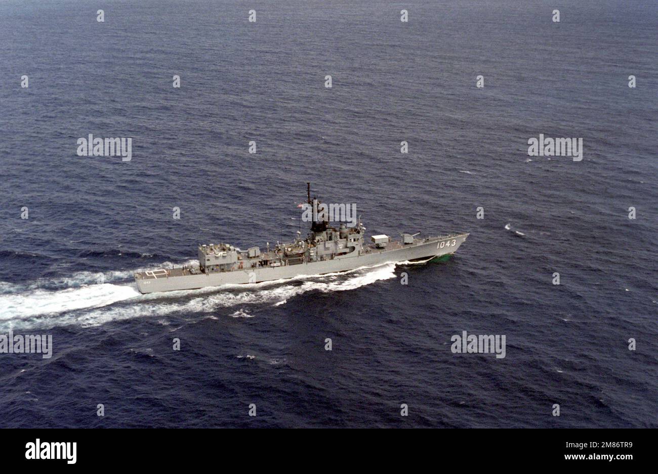 An elevated starboard quarter view of the frigate USS EDWARD MCDONNELL ...