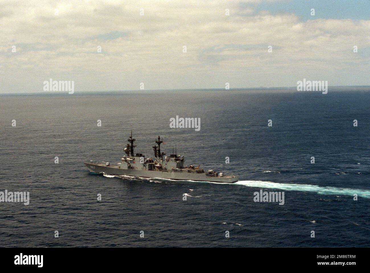 An aerial port quarter view of the destroyer USS SPRUANCE (DD-963 ...