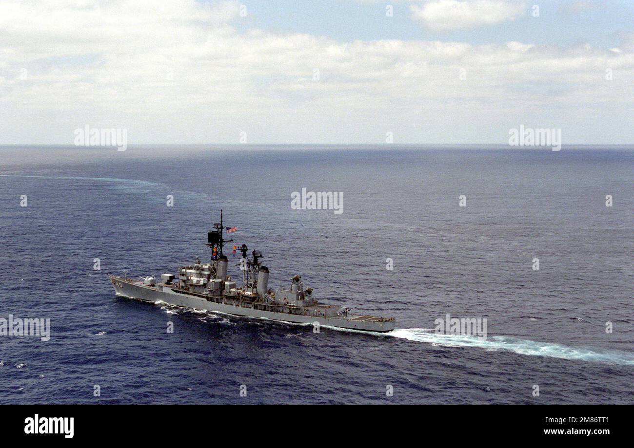 An aerial port quarter view of the guided missile destroyer USS COONTZ ...