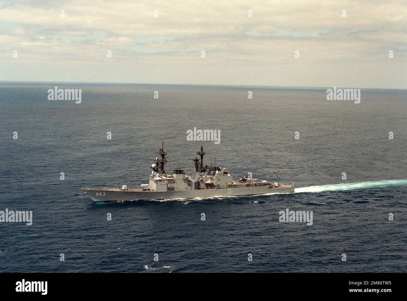A port bow view of the destroyer USS SPRUANCE (DD-963) underway ...