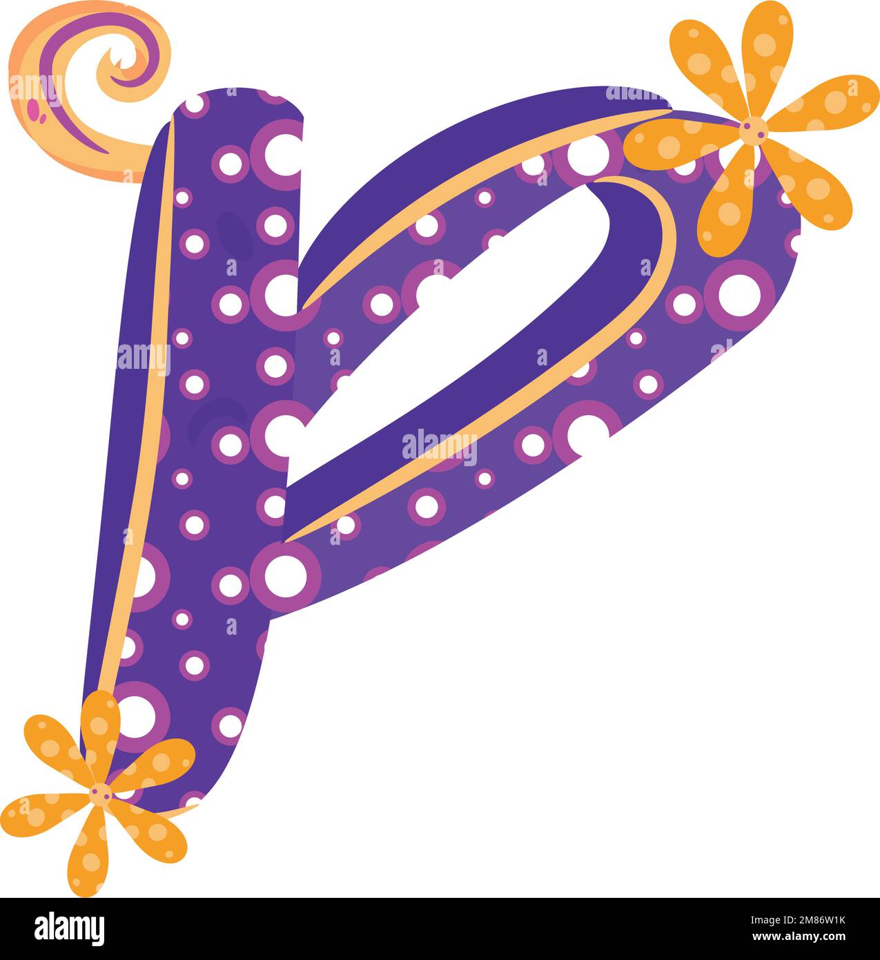 Isolated colored letter P with floral ornaments Typography fonts Vector ...