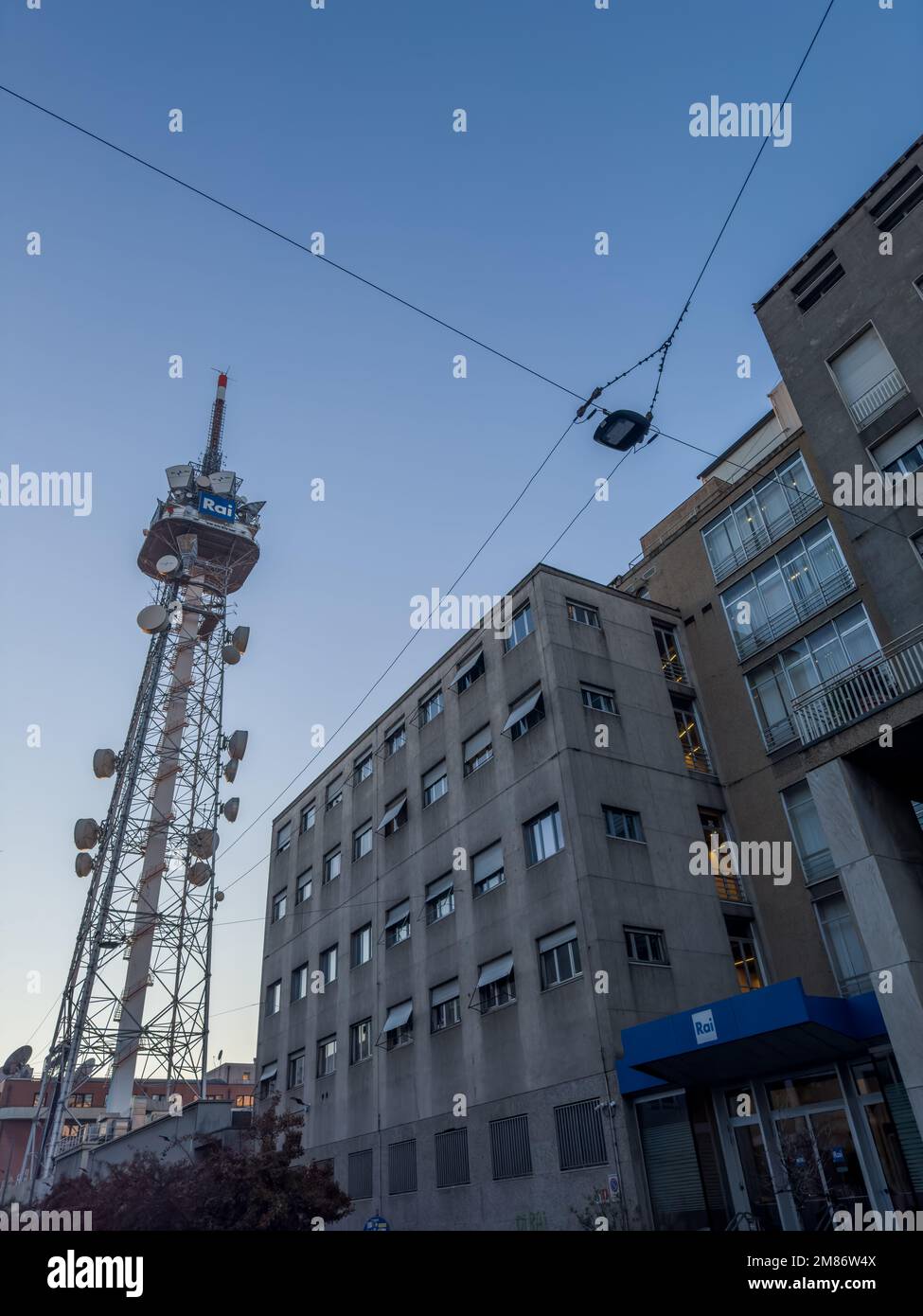 a wide angle photograph of the "Rai" Television Headquartes in Milan ...