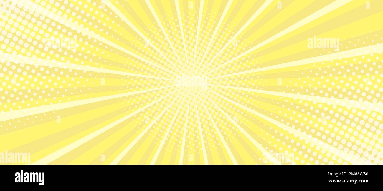 Vibrant Yellow Sunburst Background. Comic halftone style Radial ...