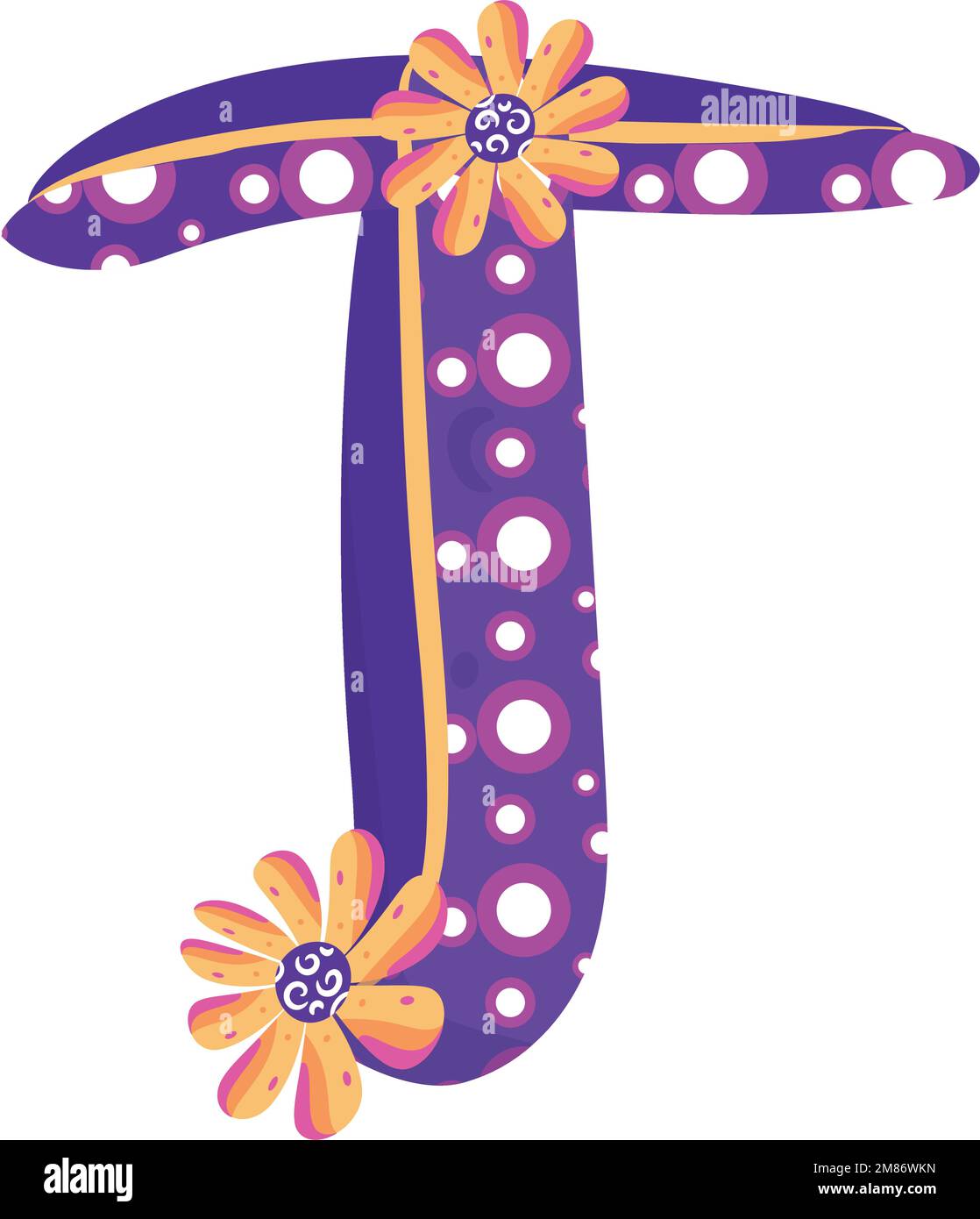 Isolated colored letter T with floral ornaments Typography fonts Vector ...