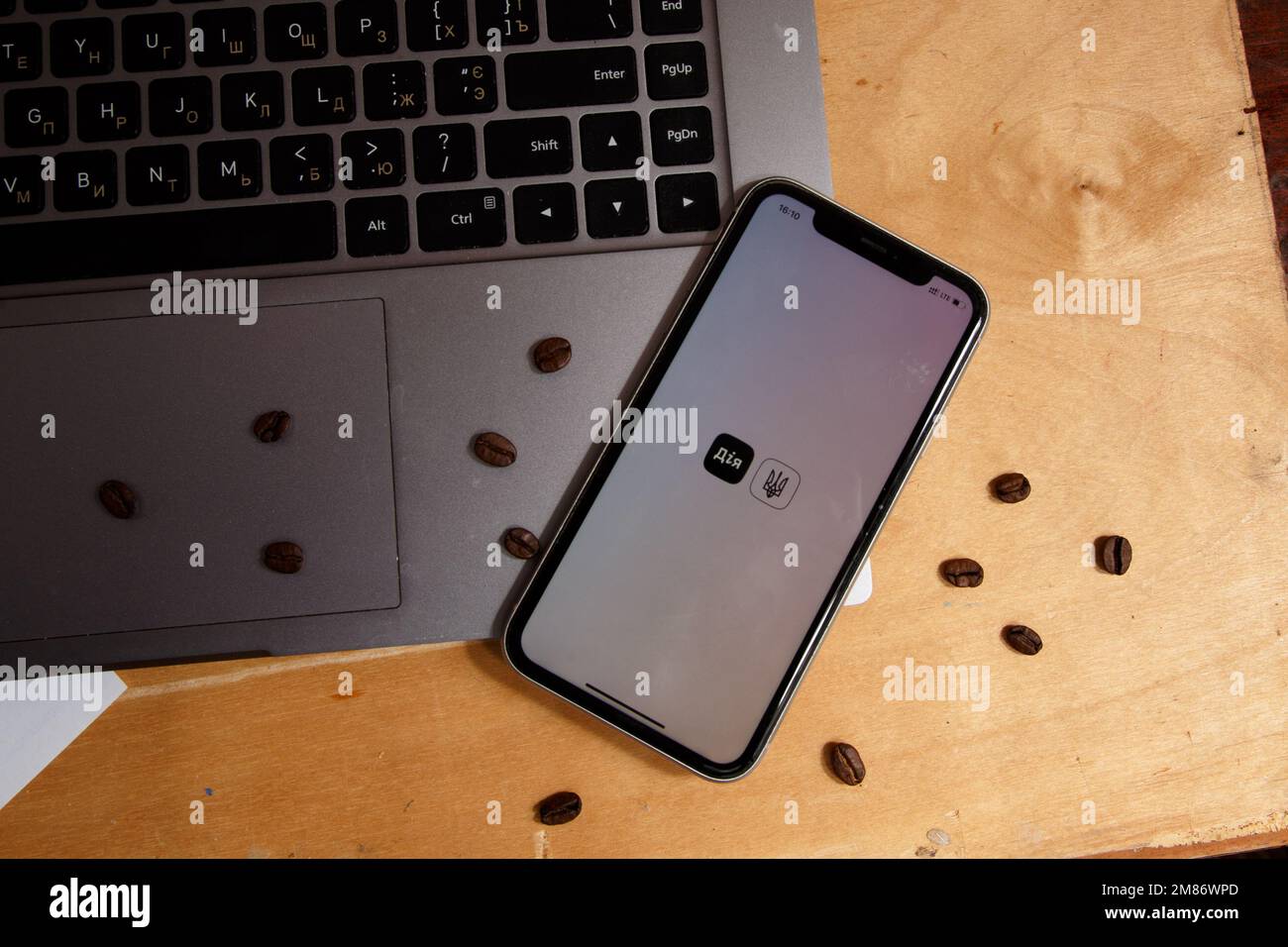Kiev, Ukraine - January 12, 2023: the phone lies on a laptop with an ...