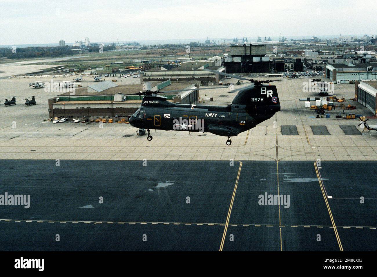 A left side view of a Helicopter Combat Support Squadron 8 (HC-8) CH-46 ...