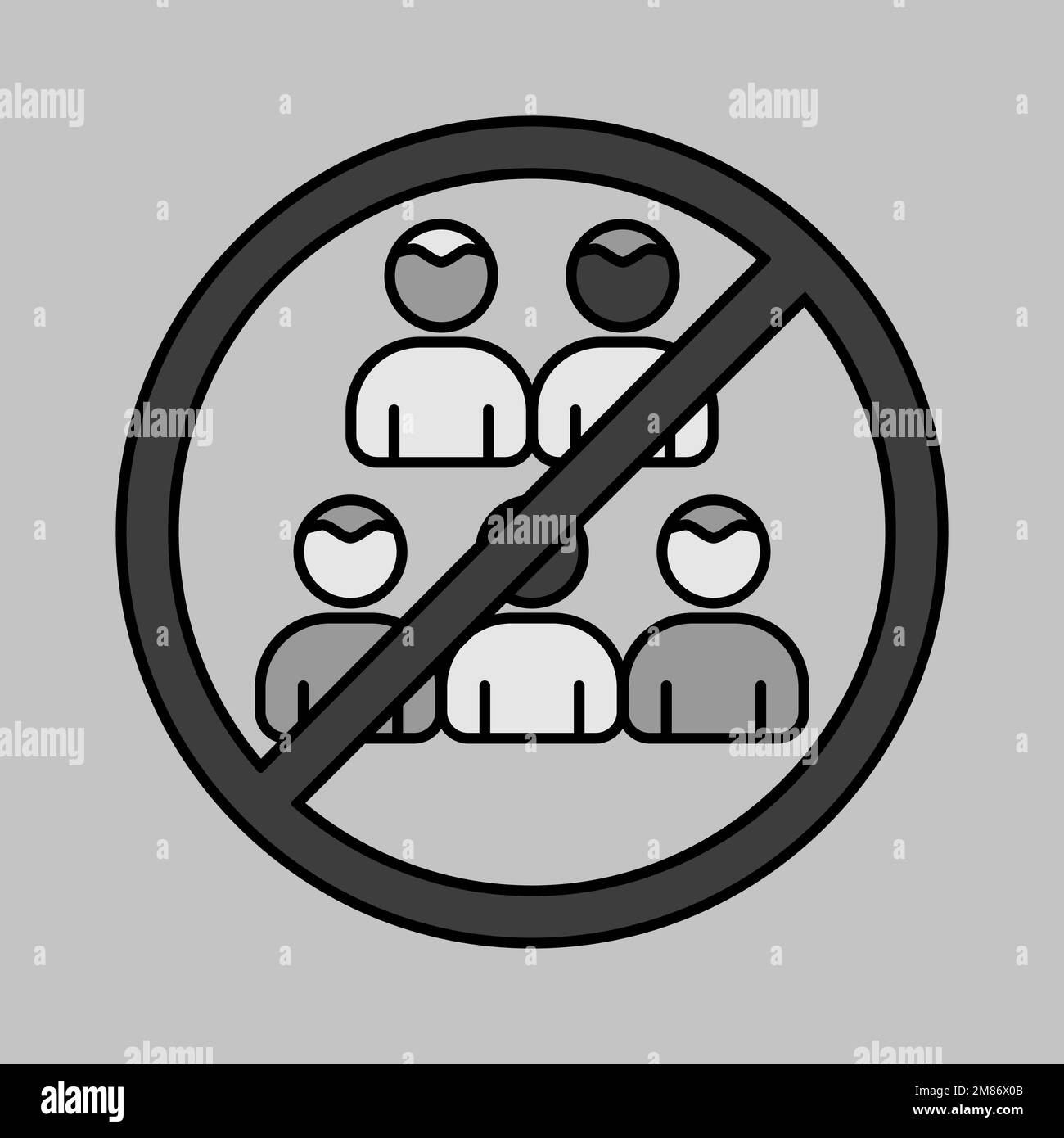 Social distancing prevention virus vector grayscale icon. No gathering ...