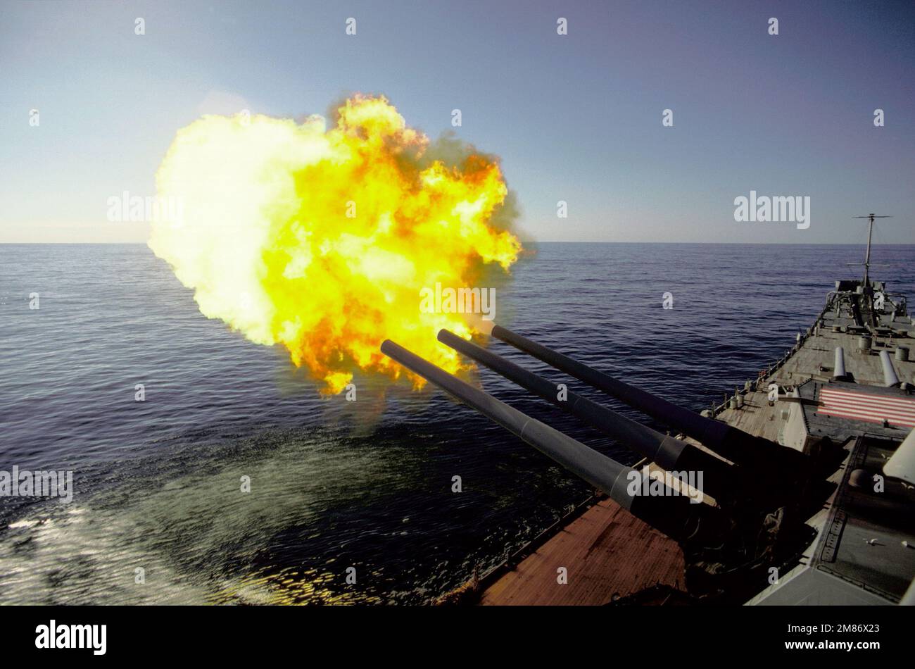 The No. 2 Mark 7 16-inch/50-cal. gun turret of the battleship USS IOWA ...