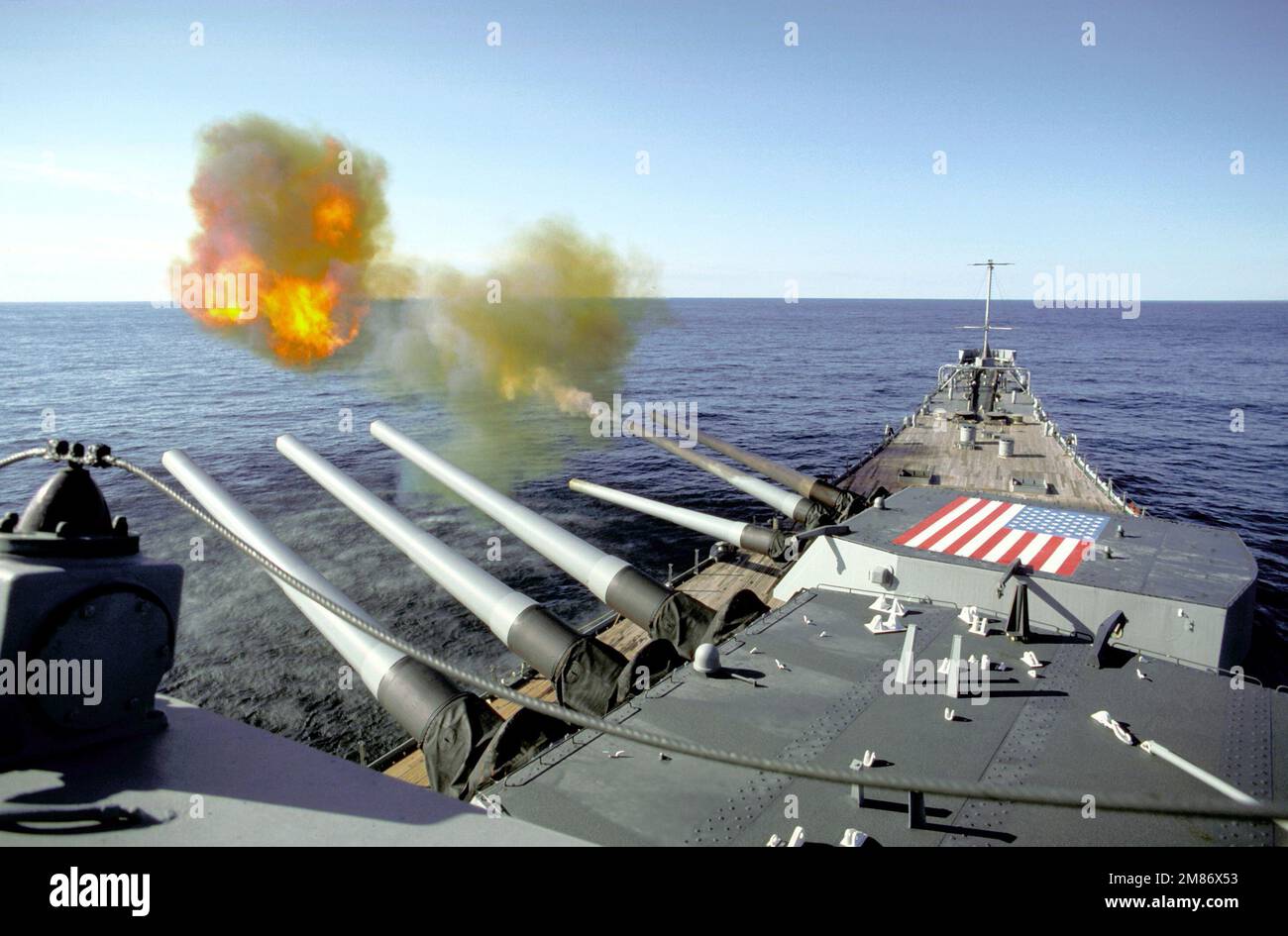 The No. 1 Mark 7 16-inch/50-cal. gun turret of the battleship USS IOWA ...