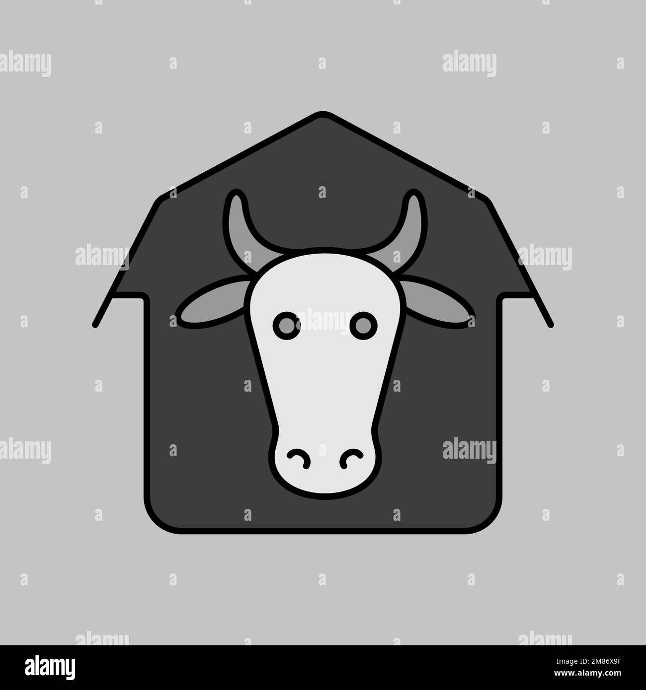 Cowshed isolated grayscale icon. Farm animal sign. Graph symbol for ...