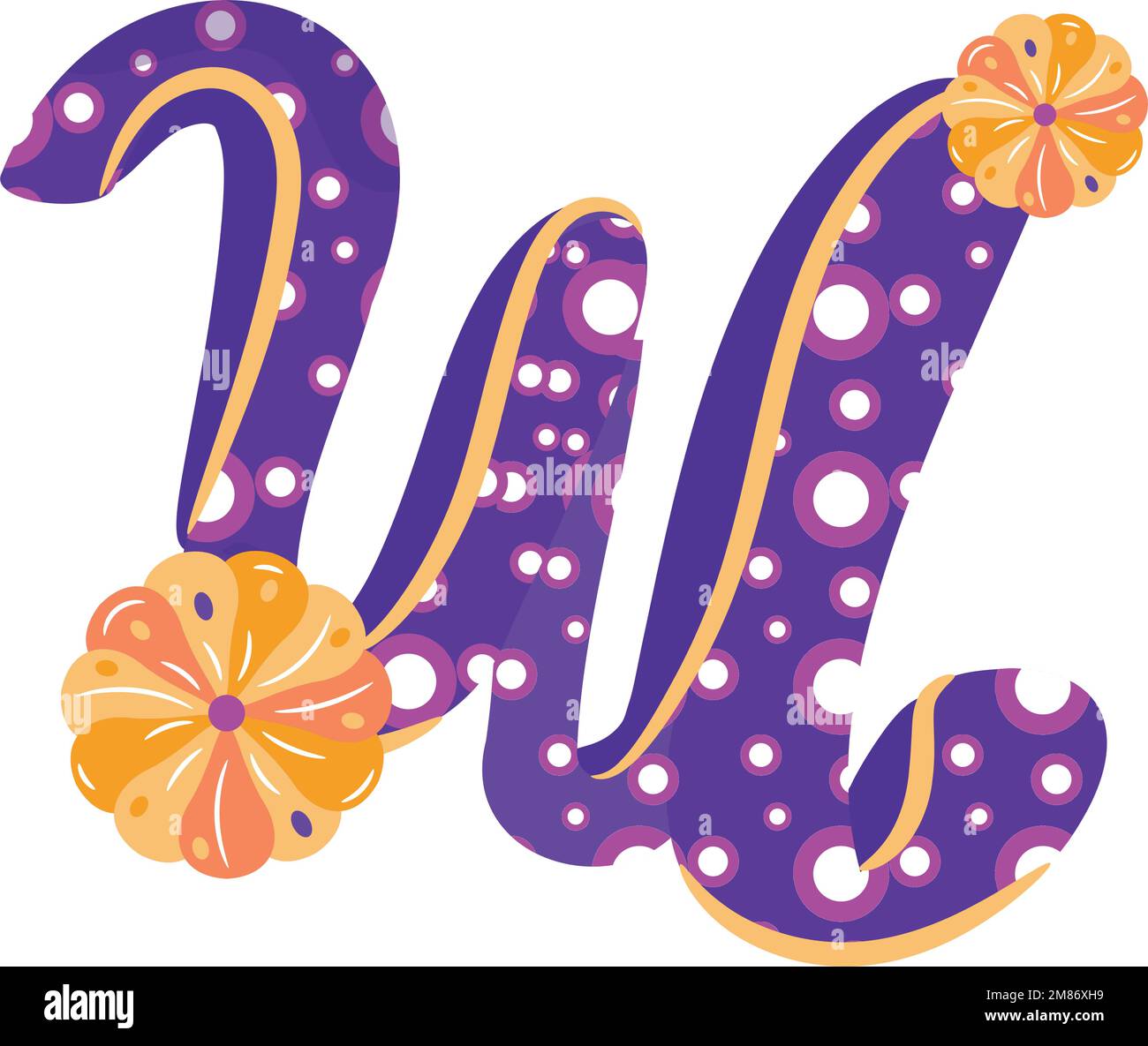Isolated colored letter W with floral ornaments Typography fonts Vector ...