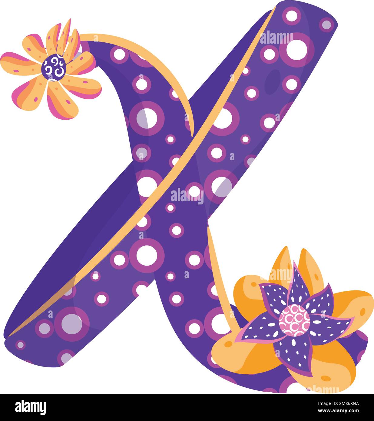 Isolated colored letter X with floral ornaments Typography fonts Vector ...