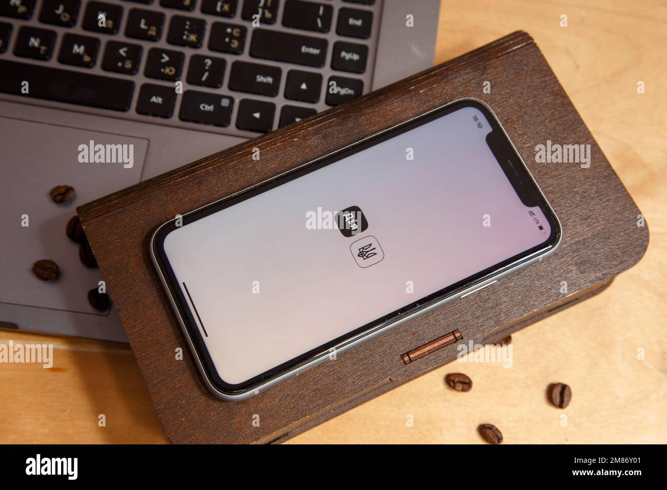 Kiev, Ukraine - January 12, 2023: the phone lies on a laptop with an ...