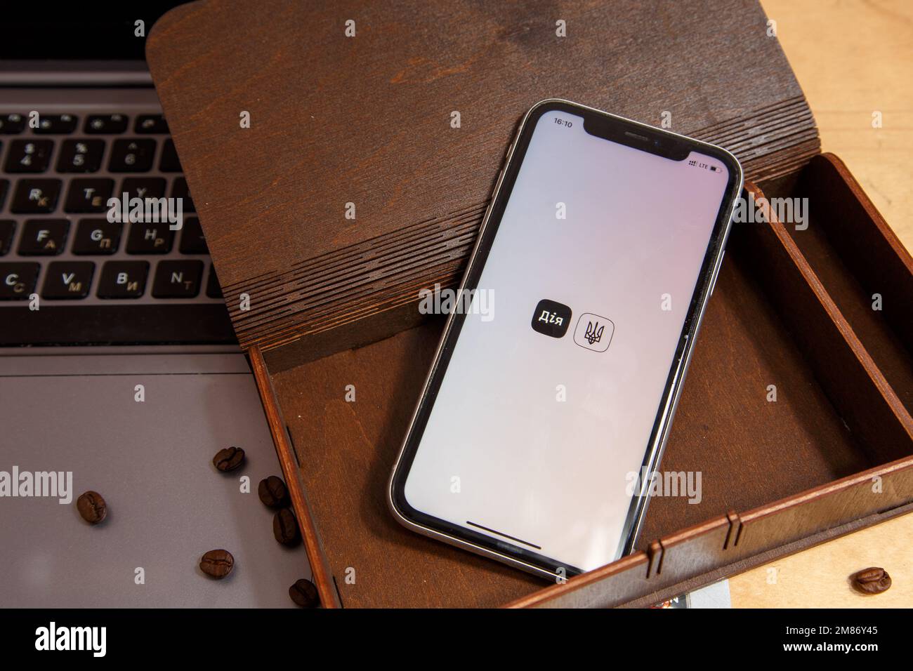 Kiev, Ukraine - January 12, 2023: the phone lies on a laptop with an ...