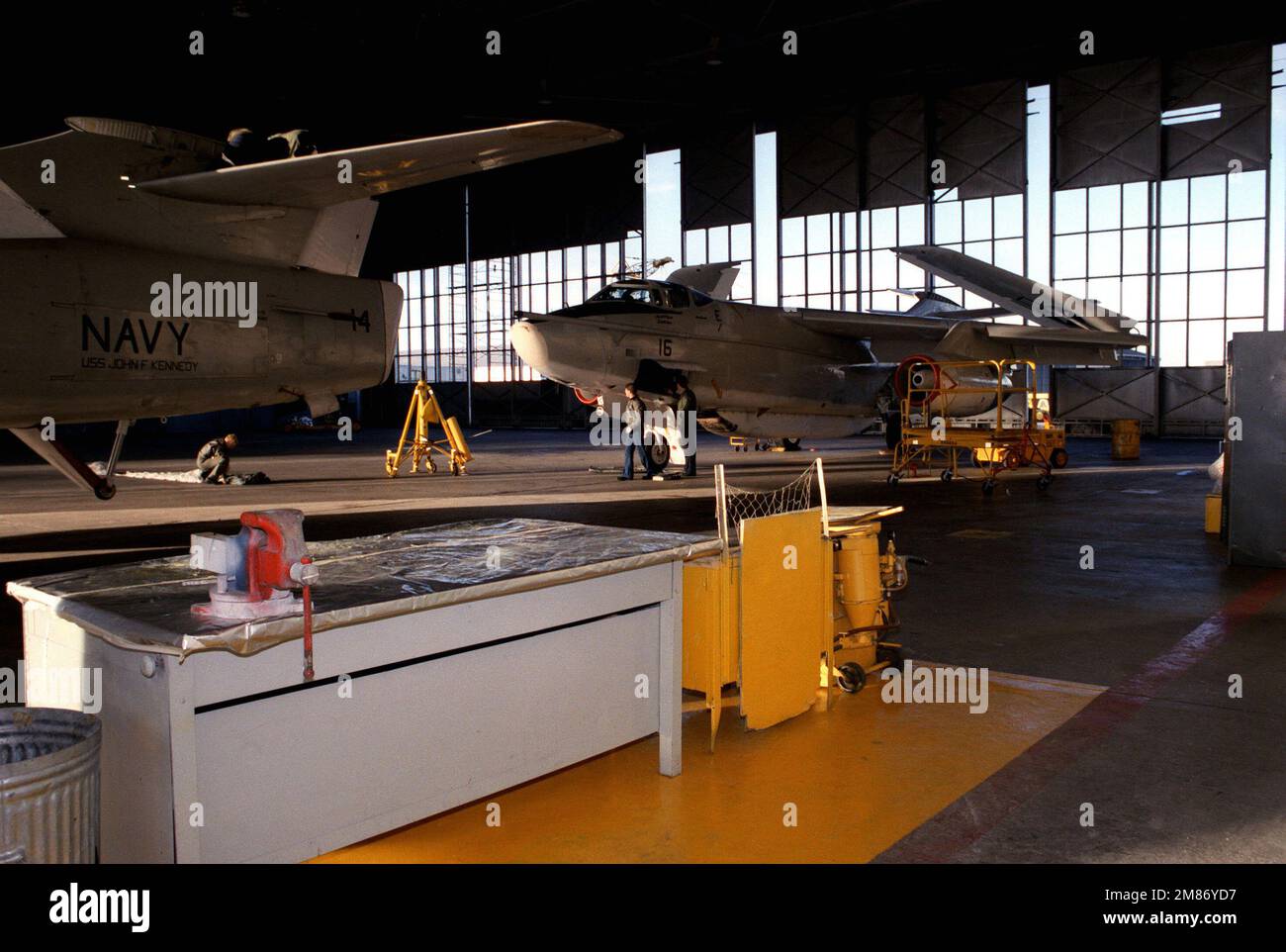 Mechanics from Fleet Air Reconnaissance Squadron 2 (VQ-2) work on some ...
