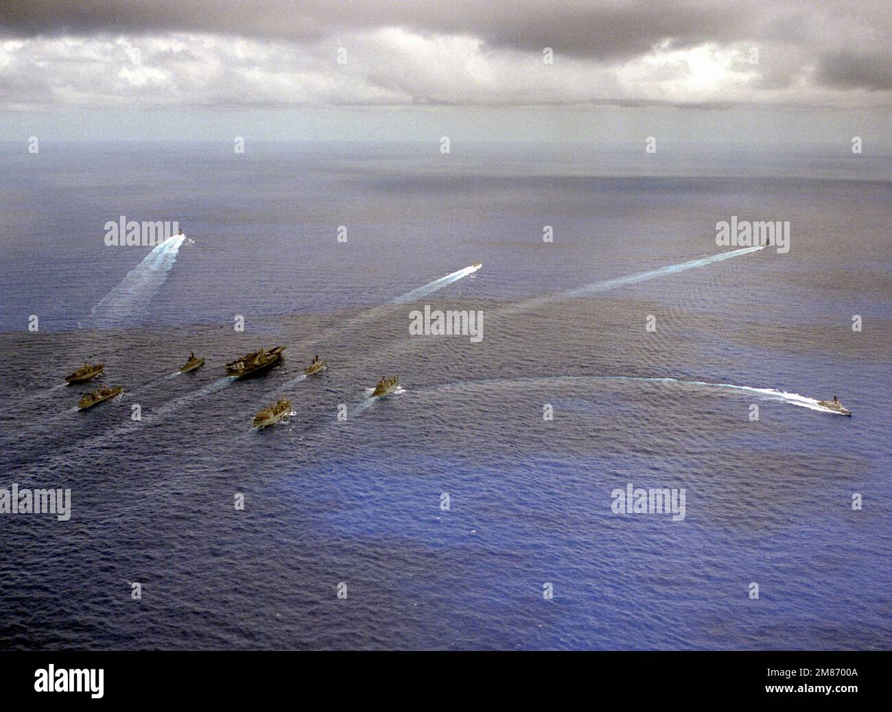 An aerial starboard quarter view of ships of Battle Group Charlie ...