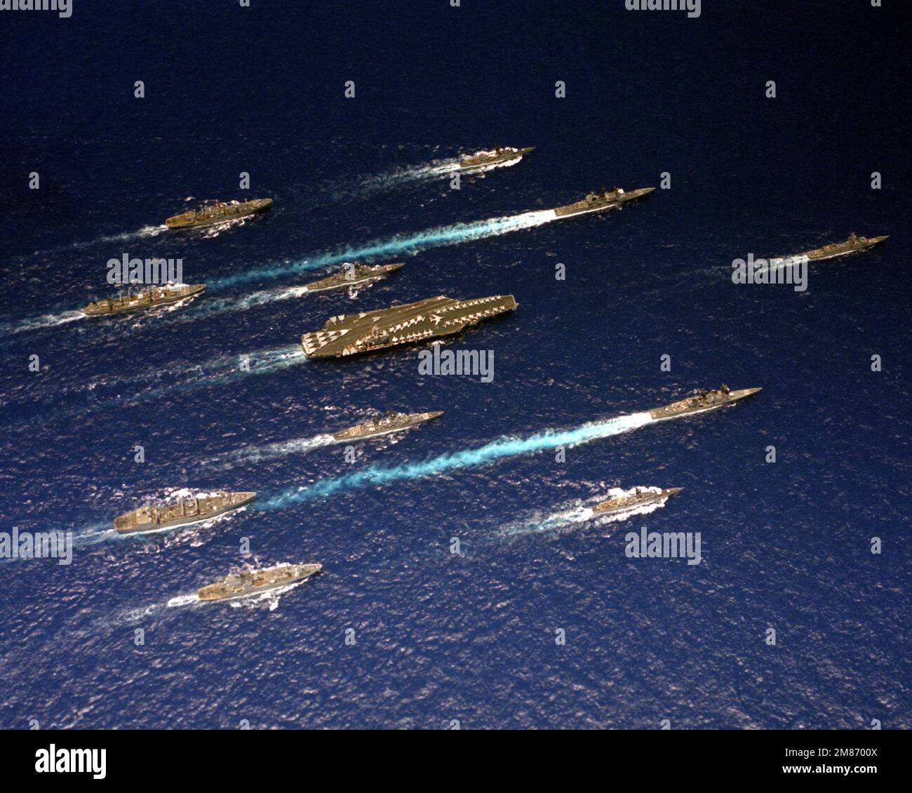 An overhead view of Battle Group Charlie underway in formation. The ...