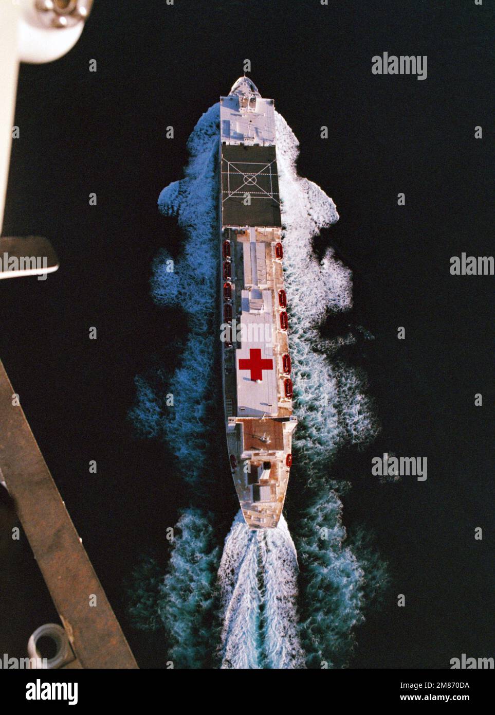 A vertical view of the hospital ship USNS (T-AH 19) MERCY underway ...