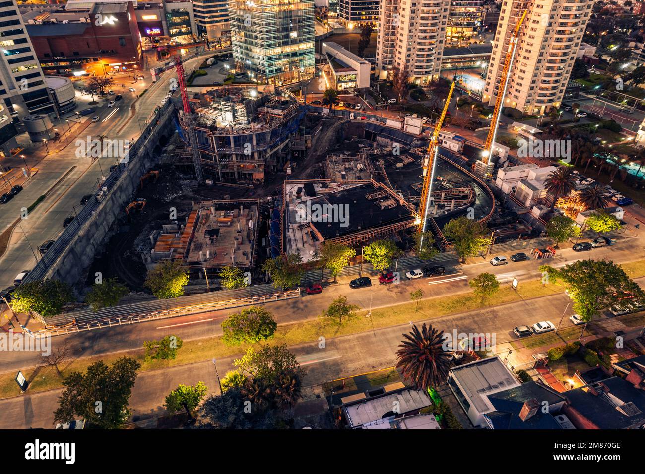 A beautiful aerial view of Montevideo, Uruguay with tall skyscrapers ...