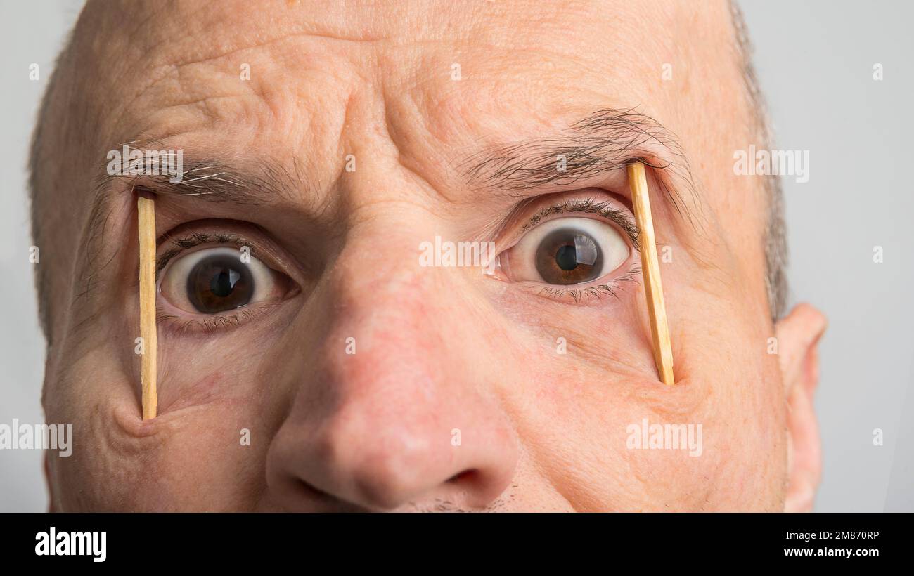 Keep your eyes open. Funny photo. Vigilance and horrified concept Stock ...