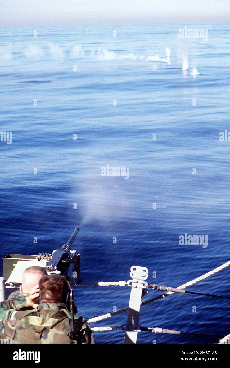 A member of the Marine detachment aboard the battleship USS MISSOURI ...