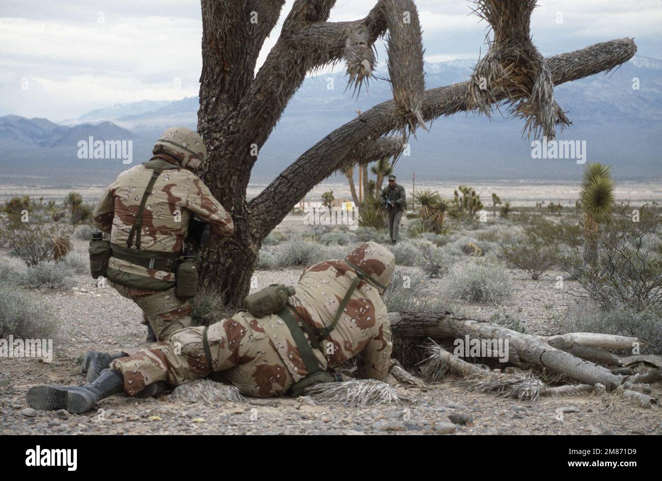 An airman playing the role of aggressor advances toward defensive ...