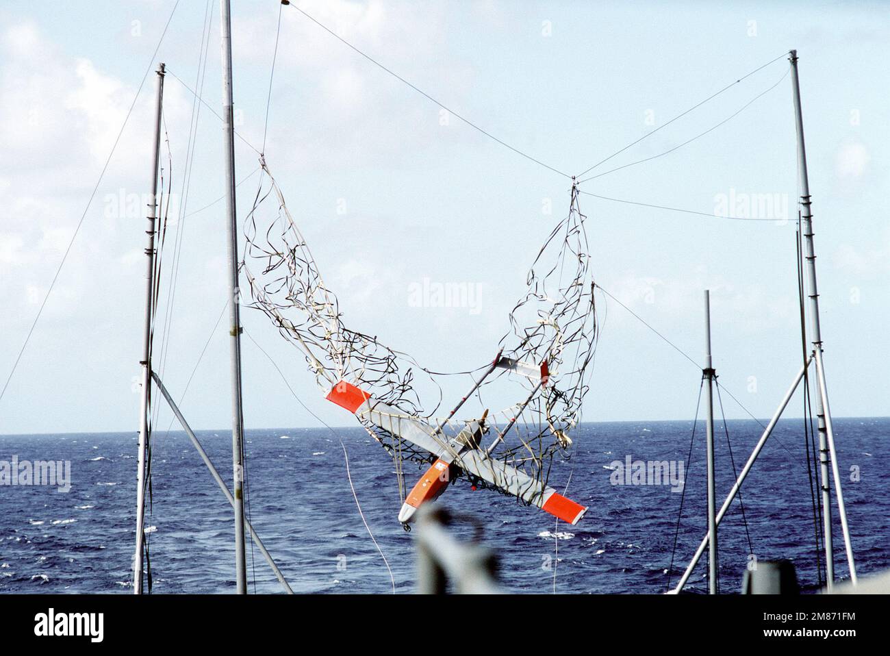 A Pioneer I remotely piloted vehicle (PV) approaches a recovery net ...