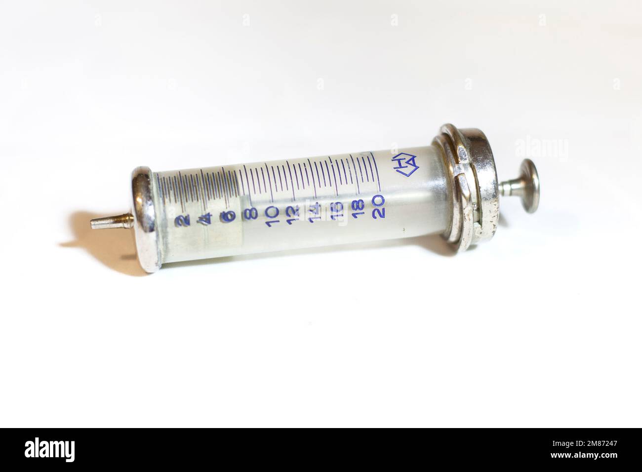 Aantique glass and metal syringe Stock Photo - Alamy