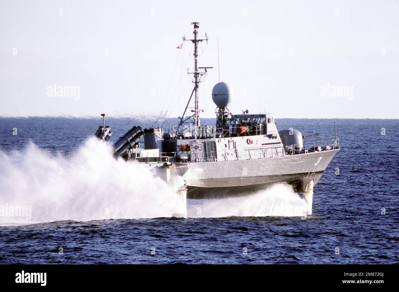 A starboard quarter view of the patrol combatant-missile (hydrofoil ...