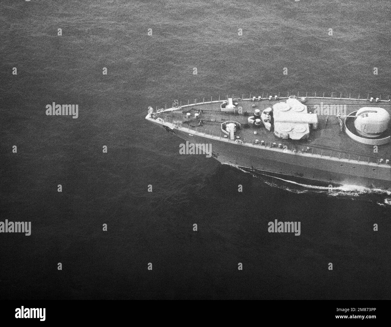 An aerial port view of the bow section of the Soviet Udaloy class ...