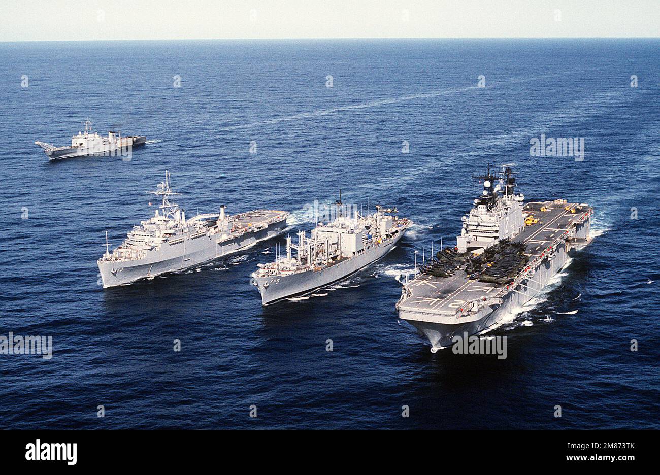 An aerial port bow view of the amphibious assault ship USS SAIPAN (LHA ...