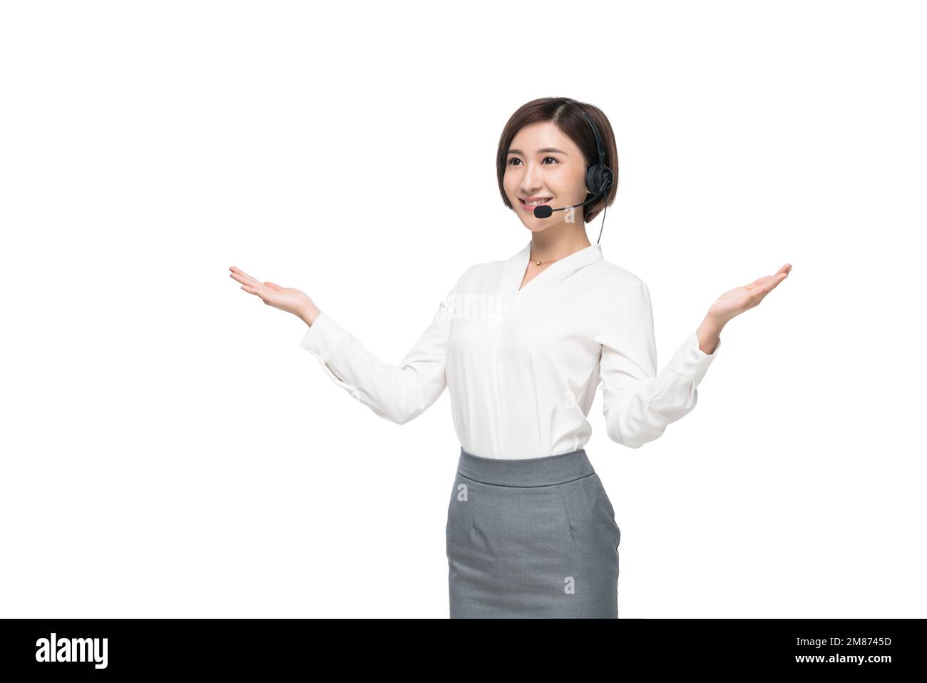 The female customer service staff wearing headphones Stock Photo - Alamy