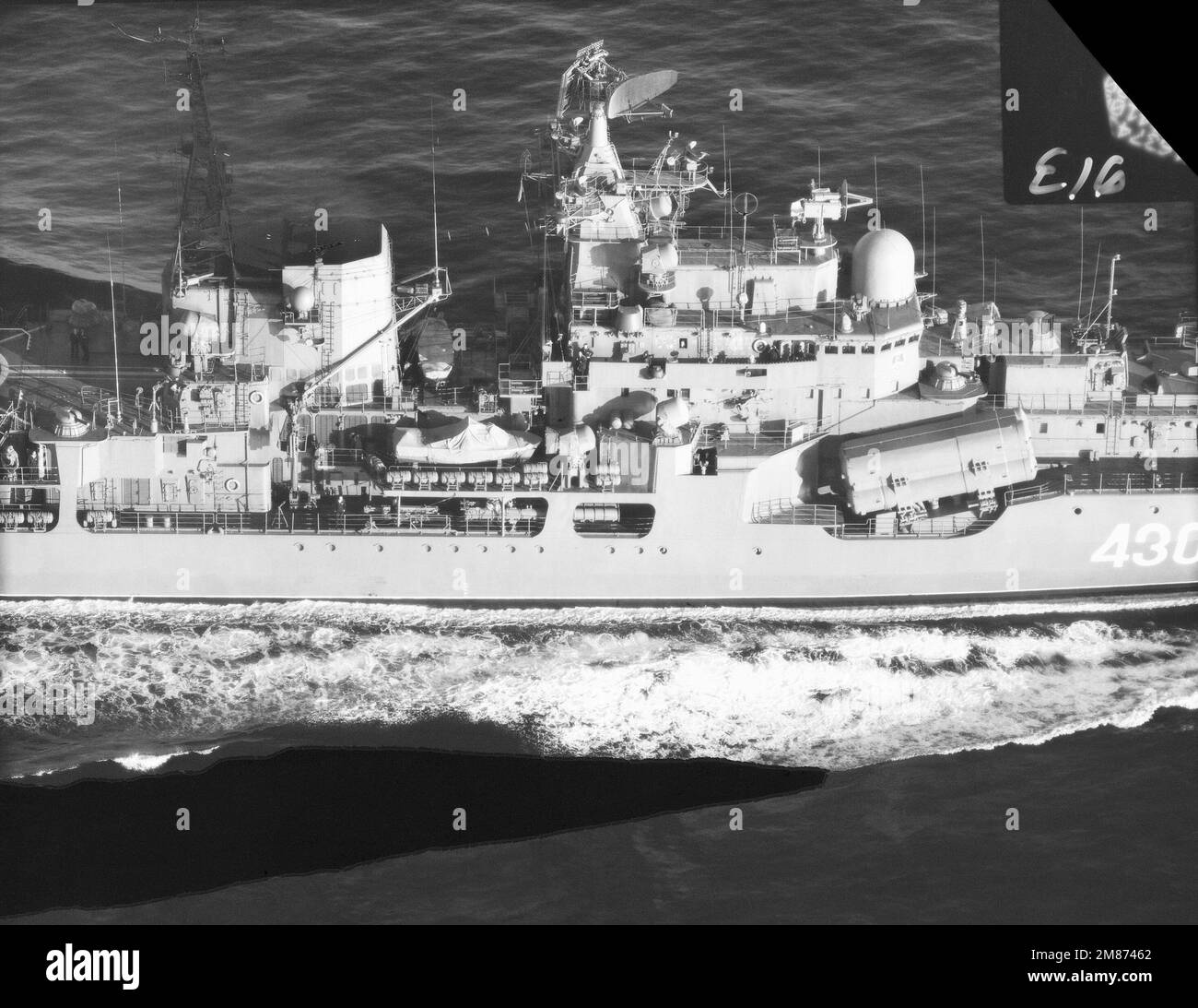 A starboard amidships view of the Soviet Sovremenny class destroyer ...