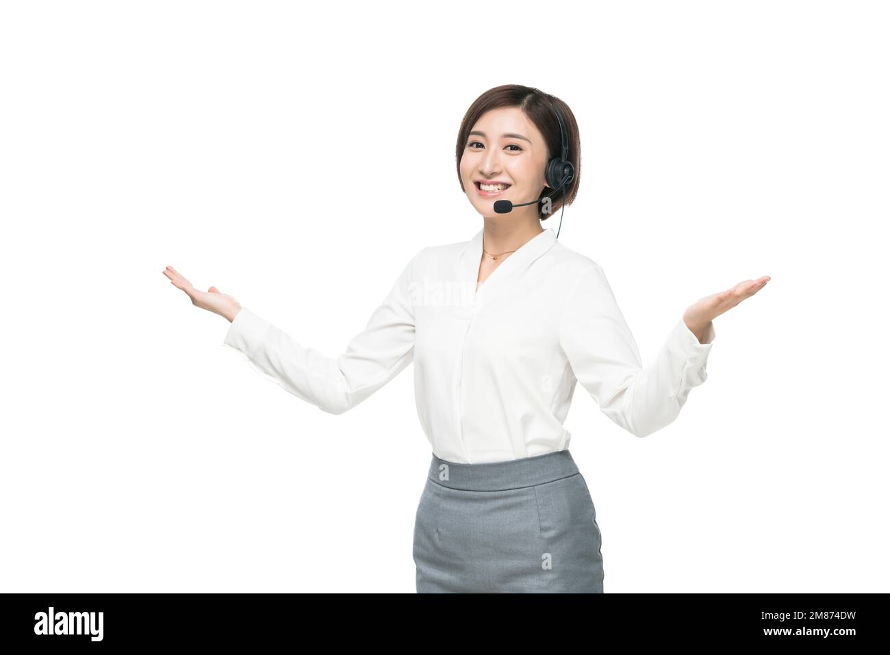 The female customer service staff wearing headphones Stock Photo - Alamy