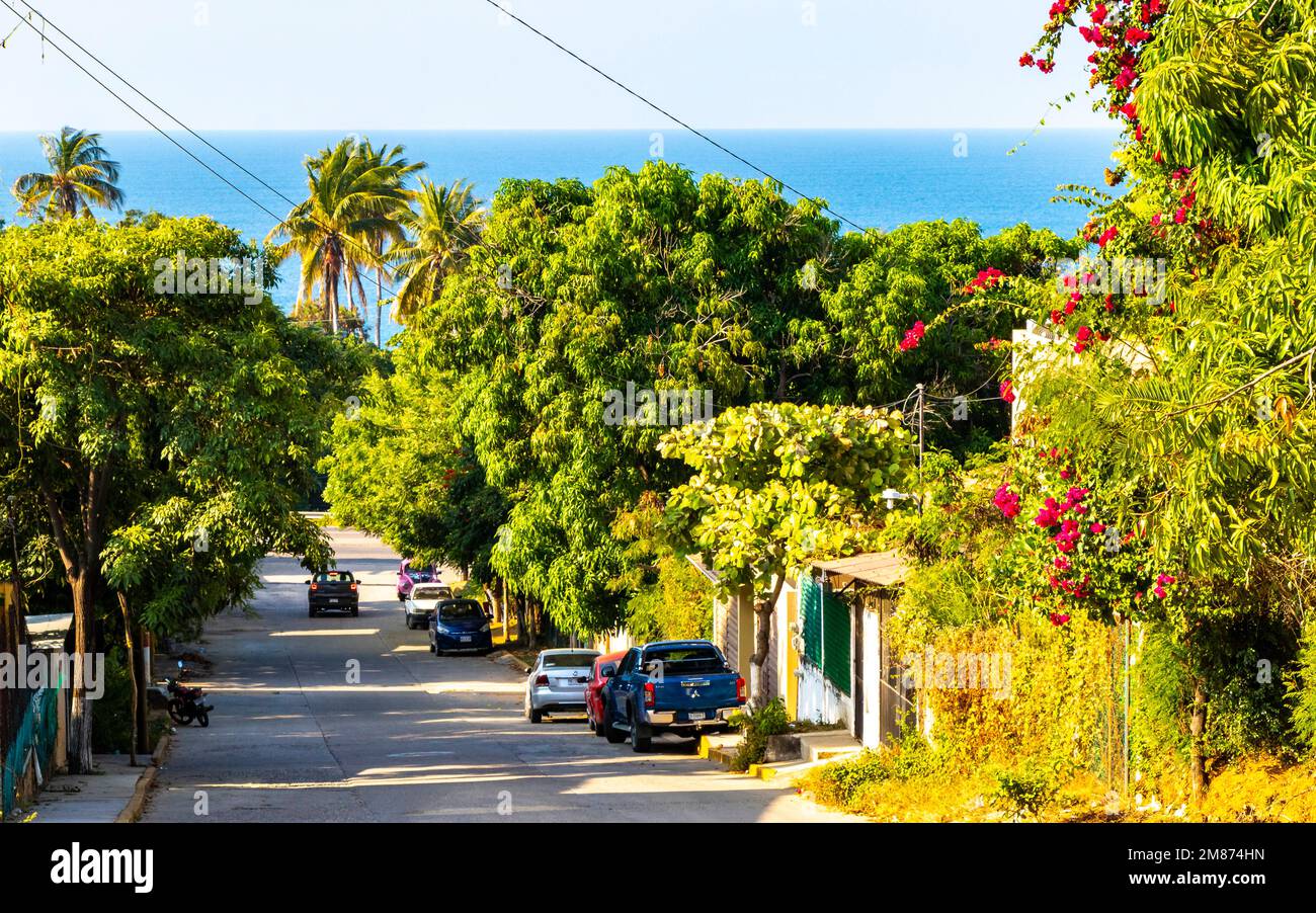 Colorful streets cars high traffic stores people buildings and trade in ...