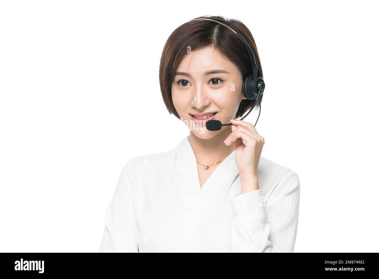 The female customer service staff wearing headphones Stock Photo - Alamy