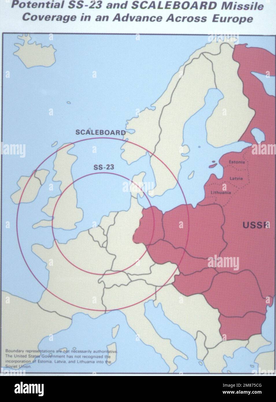 A map depicting potential Soviet SS-23 and Scaleboard missile coverage ...